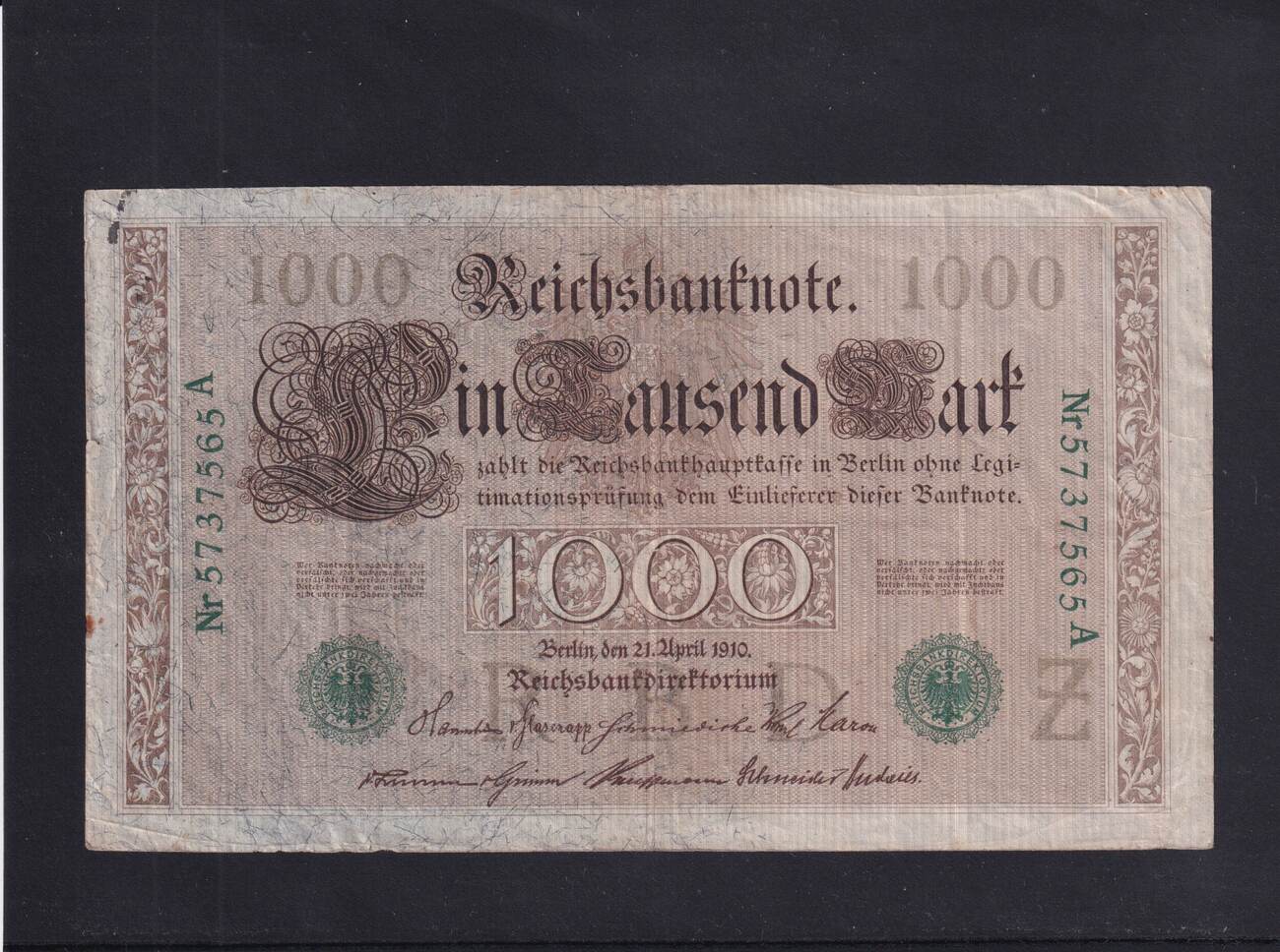 Kaiserreich, Reichsbanknote, 1000 Mark 1910 Ro.46b, DEU-69b, Siegel ...