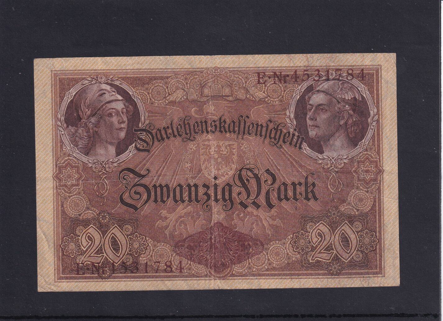 Kaiserreich, Reichsbanknote, 20 Mark 1914 Ro.49b, DEU-55b, KN 7 stellig ...