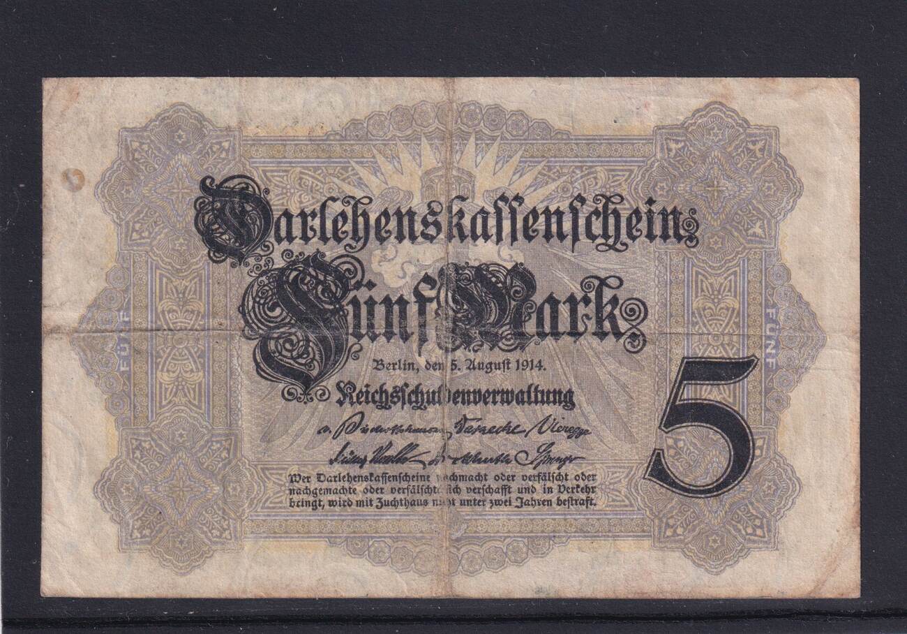Kaiserreich, Reichsbanknote, 5 Mark 1914 Ro.48b, DEU-54b, KN 7 stellig ...