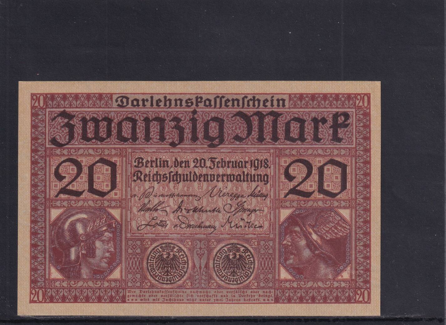 Kaiserreich, Darlehenskassenschein, 20 Mark 1918 Ro.55, DEU-62, Serie ...