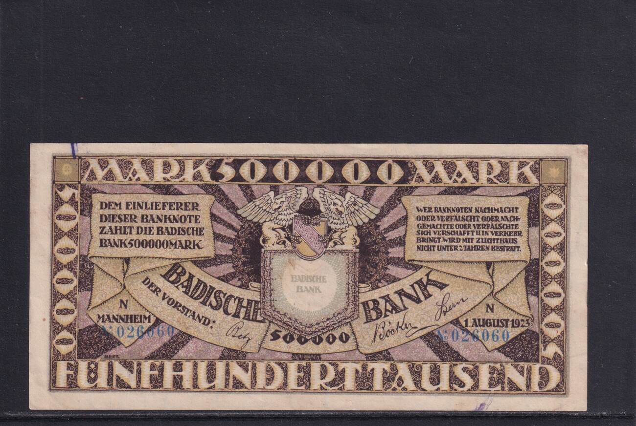 Deutsches Reich, Baden, 500000 Mark 1923 Badische Bank Mannheim ...