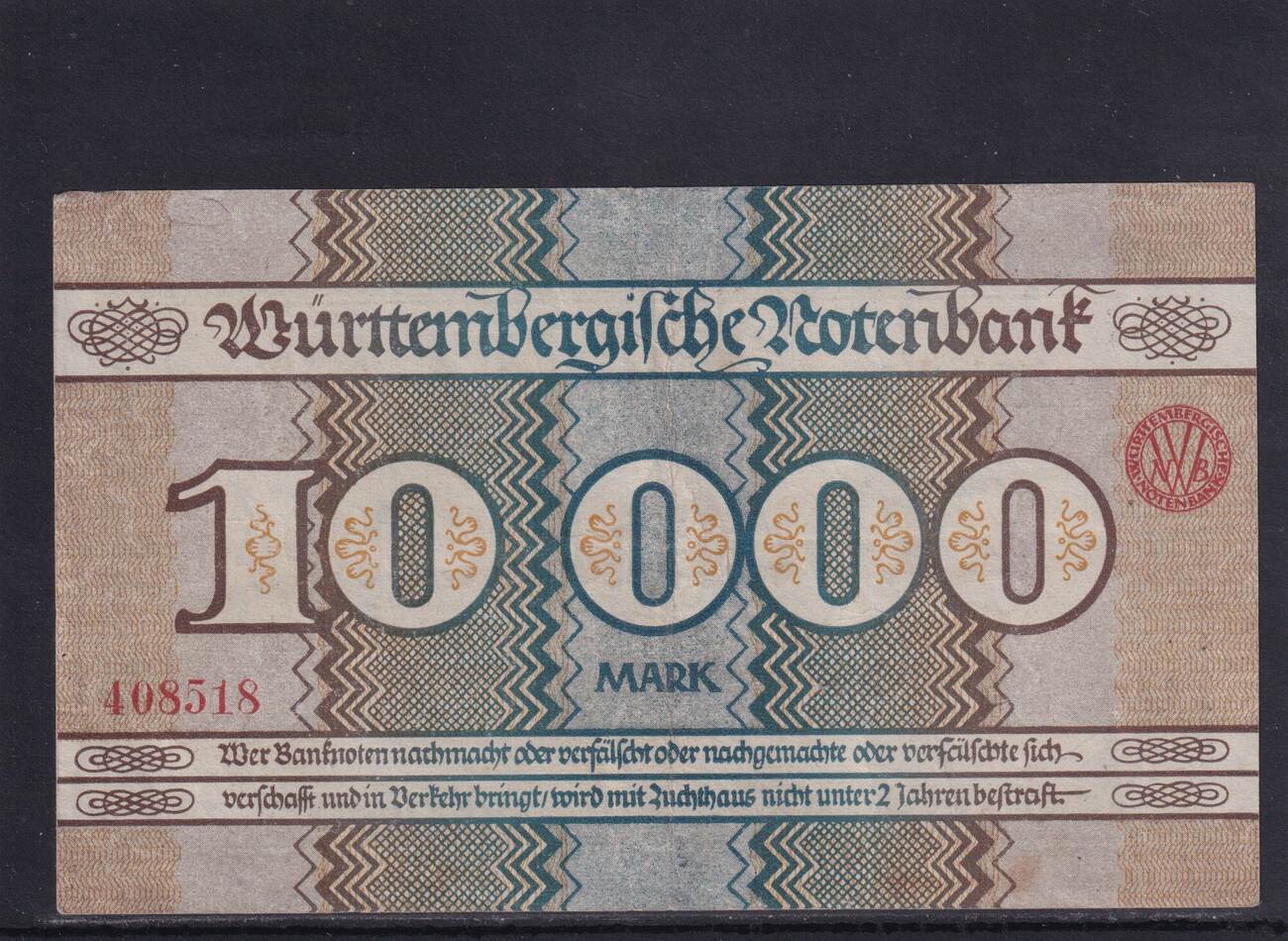 Deutsches Reich, Württemberg, 10000 Mark 1923 Württembergische ...