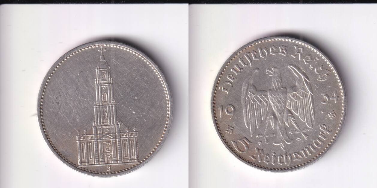 Deutsches Reich, Drittes Reich, 5 Reichsmark 1934 J Garnisonkirche ...