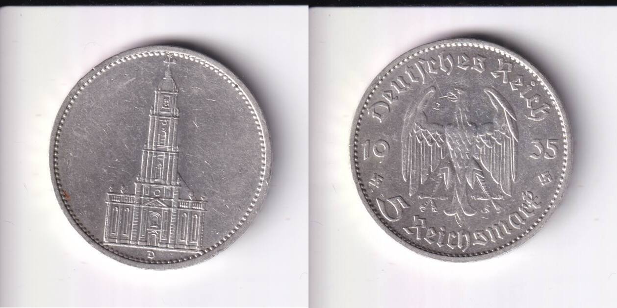 Deutsches Reich, Drittes Reich, 5 Reichsmark 1935 D Garnisonkirche ...