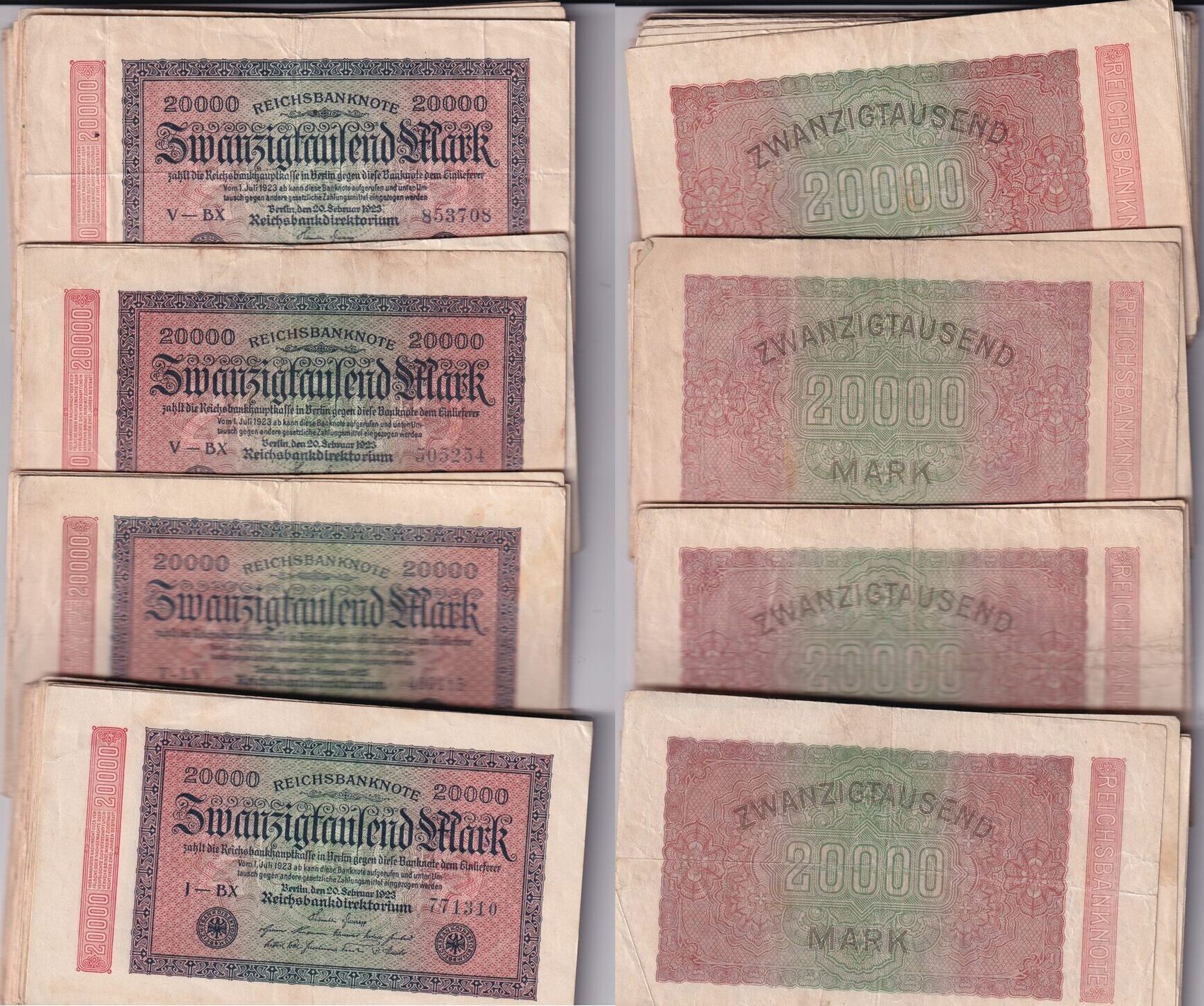 Weimarer Republik, Reichsbank, 100 x 20000 Mark 1923 100 Stück,Ro.84 ...