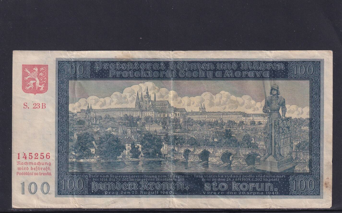 Drittes Reich, Böhmen und Mähren, 100 Kronen 1940 Ro.560d, ZWK-12a, II ...