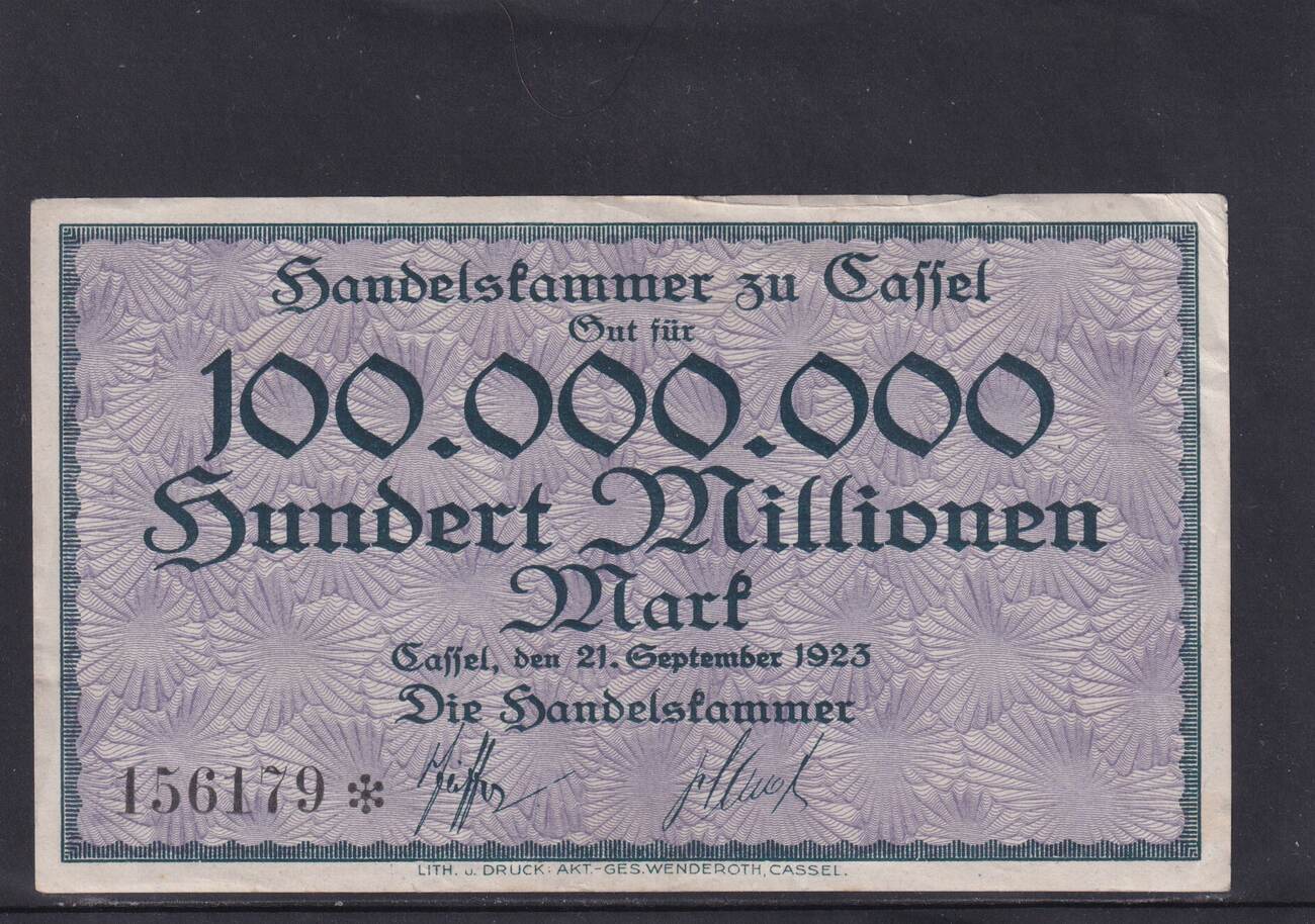Weimarer Republik, Hessen, 100 Millionen Mark 1923 Cassel ...