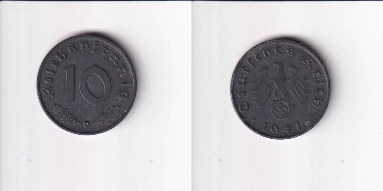Deutsches Reich, Drittes Reich, 10 Reichspfennig 1941 D ss+, Zink | MA ...