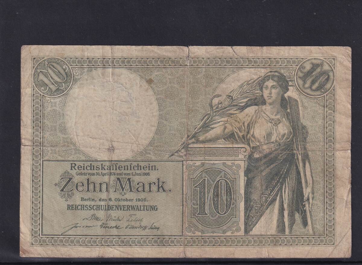 Kaiserreich, Reichsbanknote, 10 Mark 1906 Ro.27b, DEU-53b, KN 7 stellig ...
