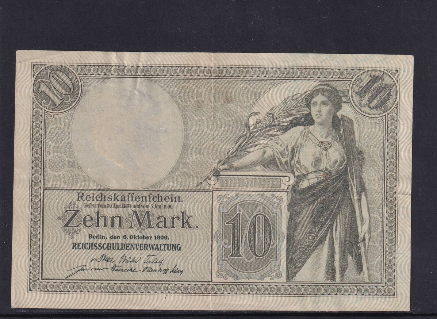 Kaiserreich, Reichsbanknote, 10 Mark 1906 Ro.27b, DEU-53b, KN 7 stellig ...