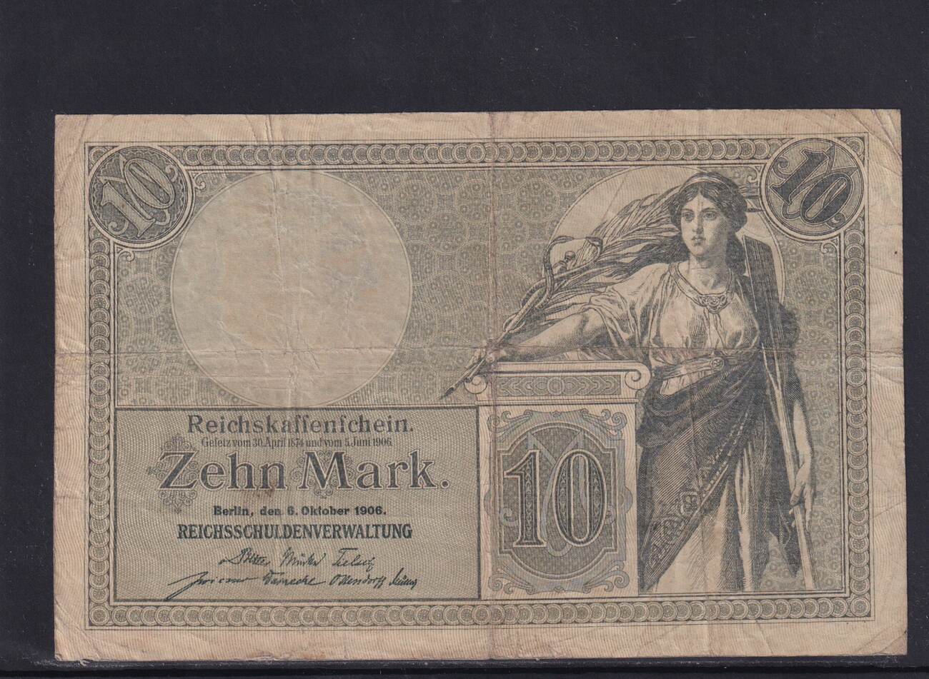 Kaiserreich, Reichsbanknote, 10 Mark 1906 Ro.27b, DEU-53b, KN 7 stellig ...