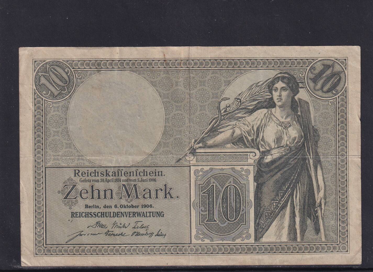 Kaiserreich, Reichsbanknote, 10 Mark 1906 Ro.27b, DEU-53b, KN 7 stellig ...
