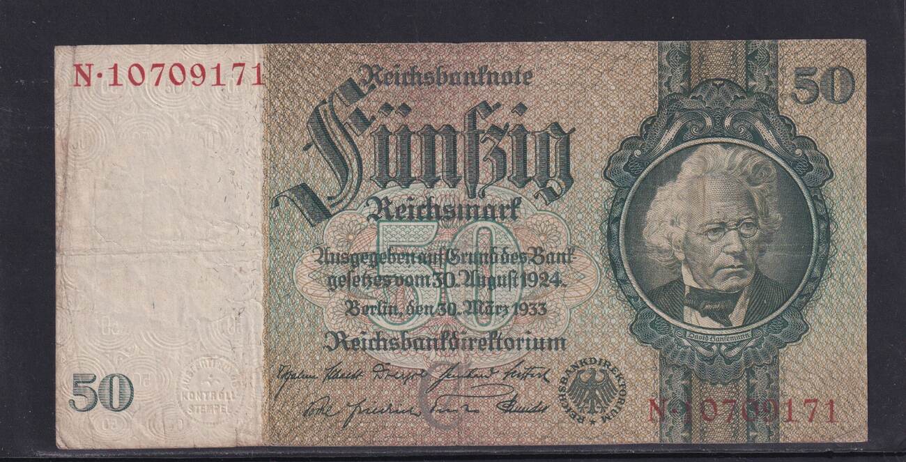 Deutsches Reich, Drittes Reich, 50 Reichsmark 1933 Ro.175b, DEU-210b ...