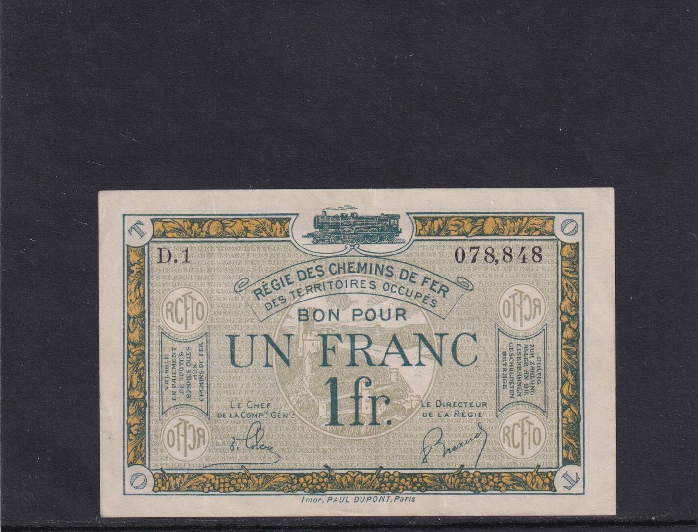 Weimarer Republik, Besetztes Rheinland, 1 Francs 1923-1930 Ro.859 ...