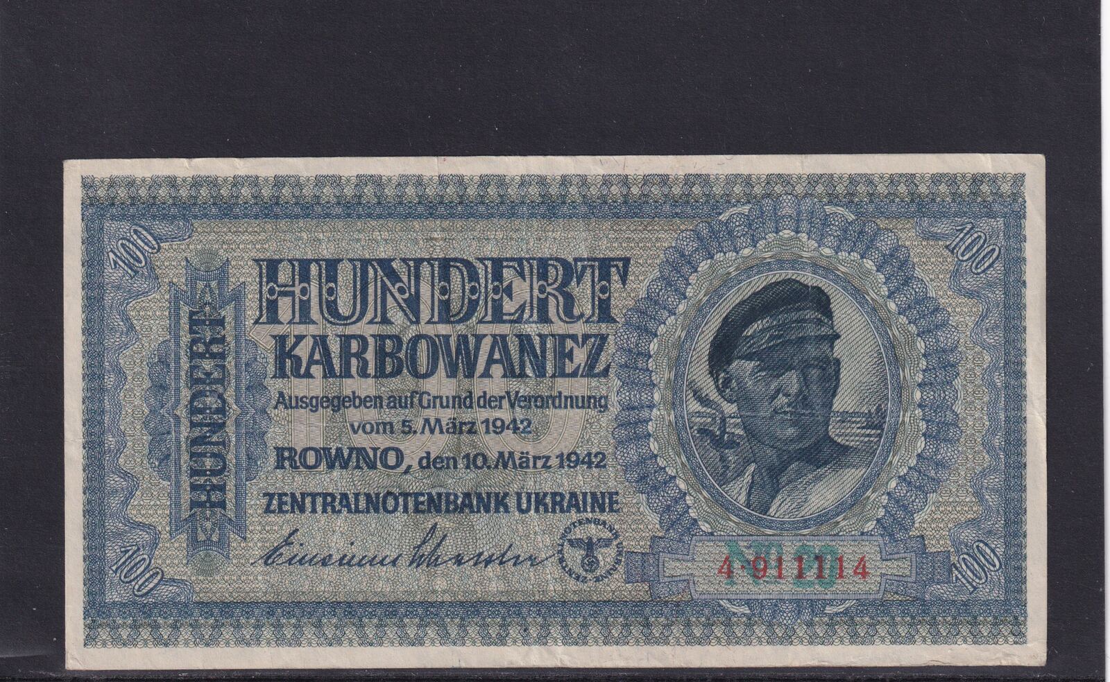 Deutsches Reich, Drittes Reich, Ukraine, 100 Karbowanez 1942 Ro.597a ...