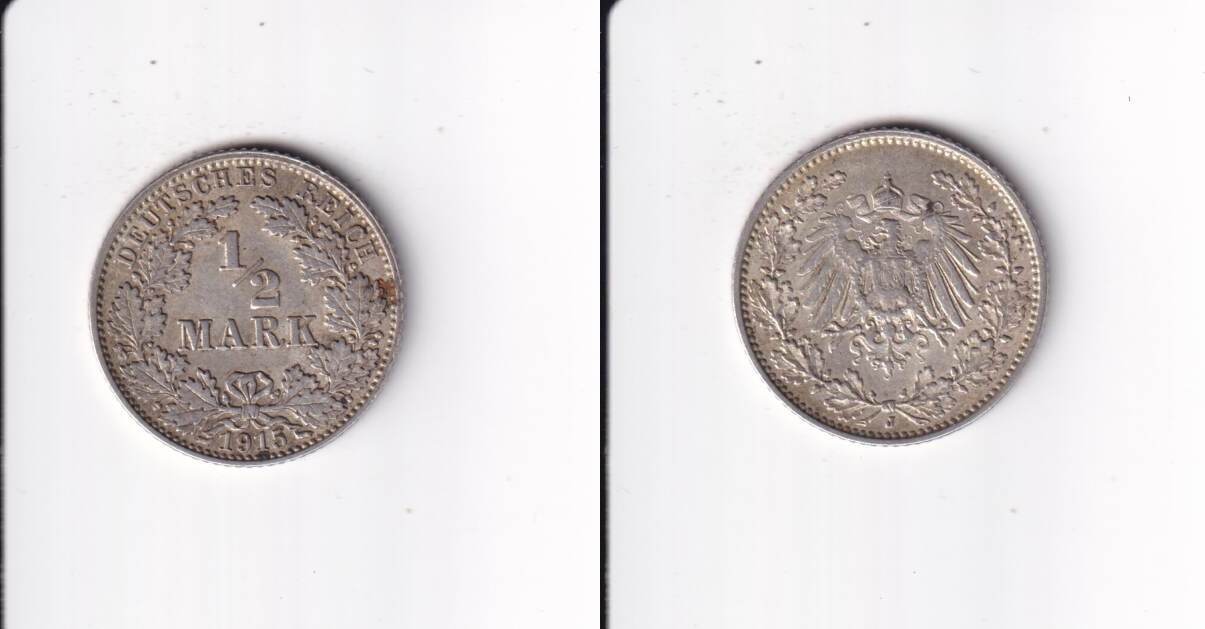 Deutsches Reich, Kaiserreich, 1/2 Mark 1915 J ss+, Silber, | MA-Shops