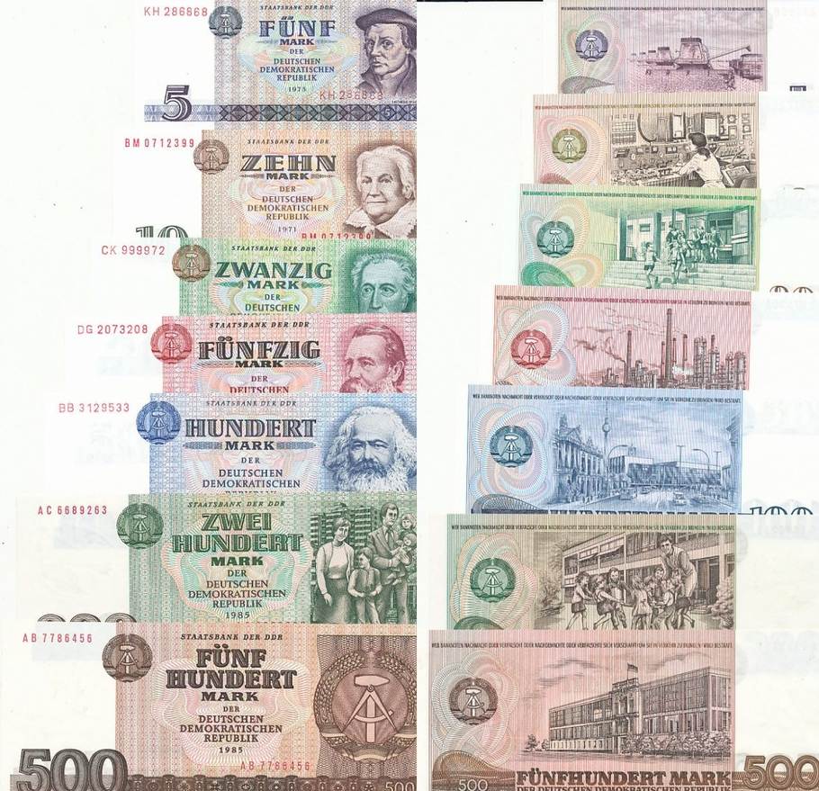 Deutschland, DDR, 5,10,20,50,100,200,500 Mark 1971-1985 Satz DDR ...