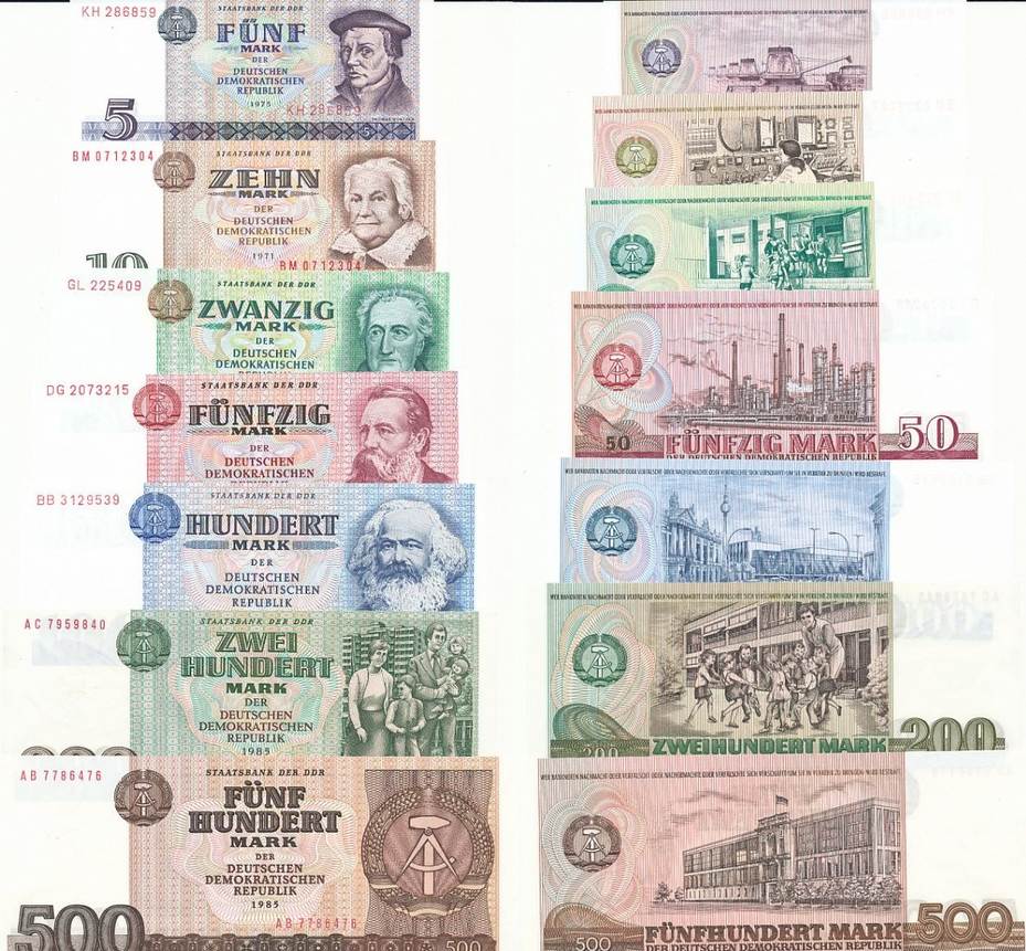 Deutschland, DDR, 5,10,20,50,100,200,500 Mark 1971-1985 Satz DDR ...