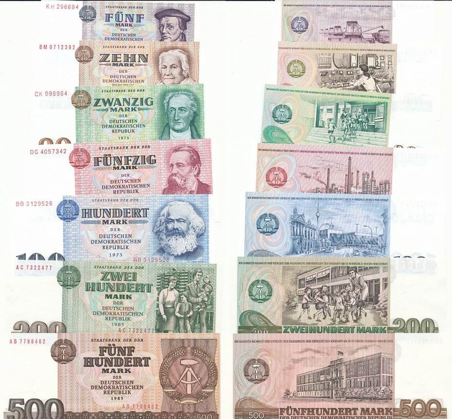 Deutschland, DDR, 5,10,20,50,100,200,500 Mark 1971-1985 Satz DDR ...