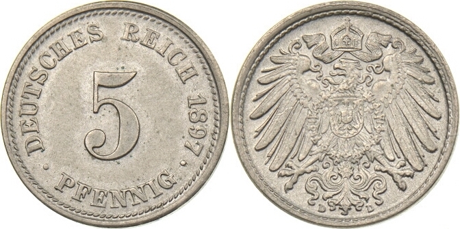 Kaiserreich 5 Pfennig 1897 D fast st | MA-Shops
