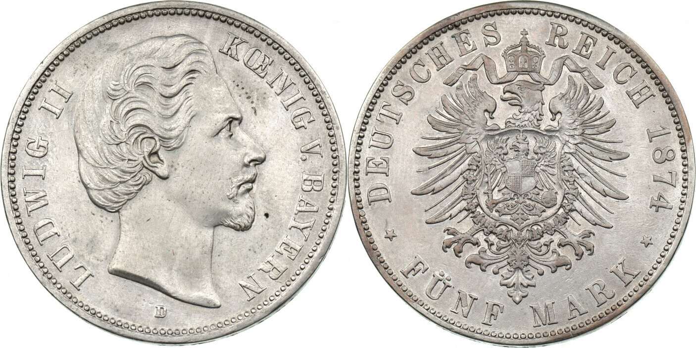 Bayern 5 Mark 1874 Ludwig II. vz+ | MA-Shops