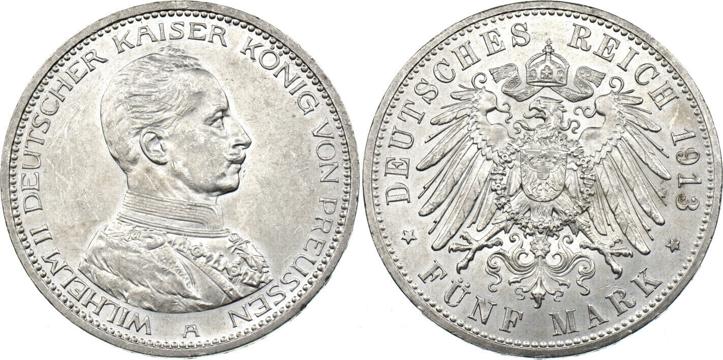 Preussen 5 Mark 1913 Wilhelm II. in Uniform fast st | MA-Shops