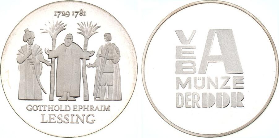 DDR 1979 Gotthold Ephraim Lessing Medaille mit VEBA Rückseite, sehr ...
