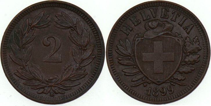 Schweiz 2 Rappen 1899 B vz+ | MA-Shops