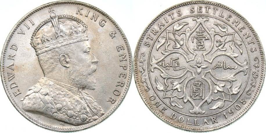 Malaysia - Straits Settlements 1 Dollar 1908 Edward VII. vz/st | MA-Shops