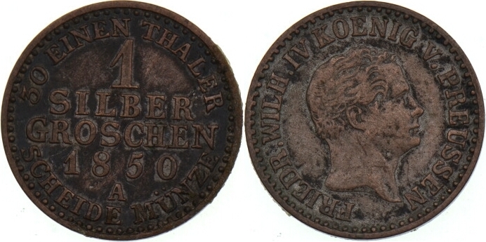 Preussen 1 Silbergroschen 1850 A Friedrich Wilhelm IV. ss | MA-Shops