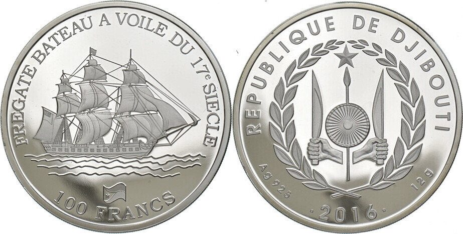 Djibouti 100 Francs 2016 Fregatte aus dem 17. Jahrhundert PP | MA-Shops