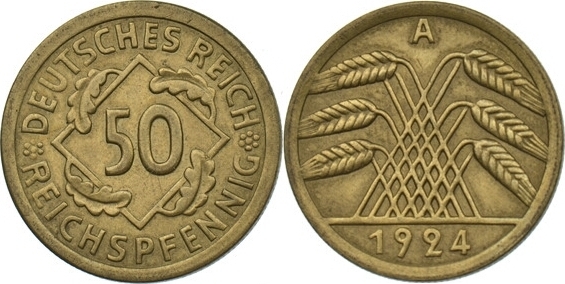 Weimar 50 Reichspfennig 1924 A ss-vz | MA-Shops
