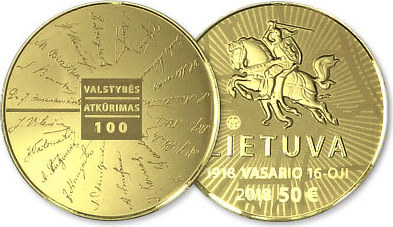 50 Euro 2018 Lithuania Independence act Signatories 50 € gold coin ...