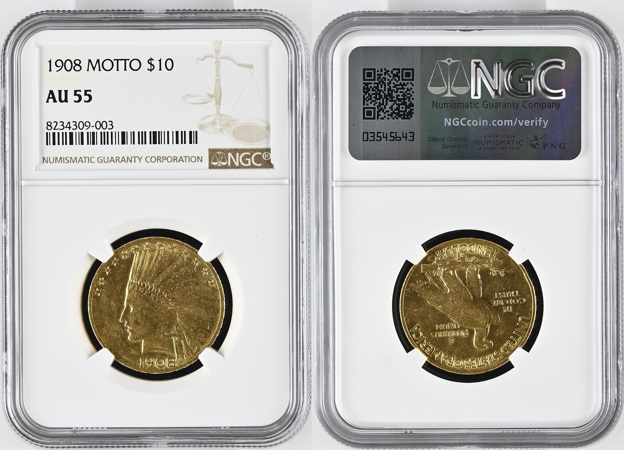 USA $10 EAGLE 1908 NGC AU 55 | MA-Shops