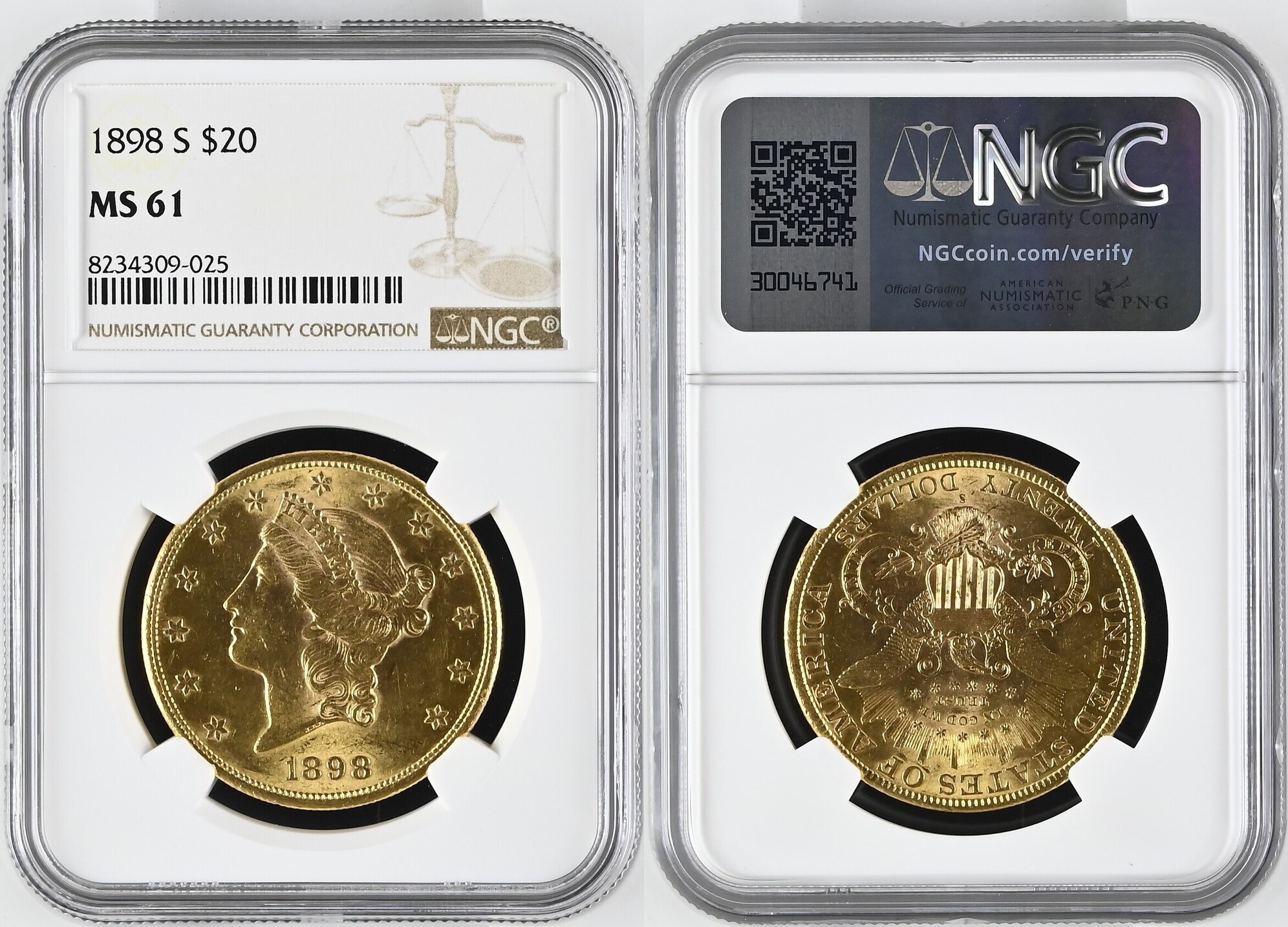 USA $20 DOUBLE EAGLE 1898 S NGC MS 61 | MA-Shops