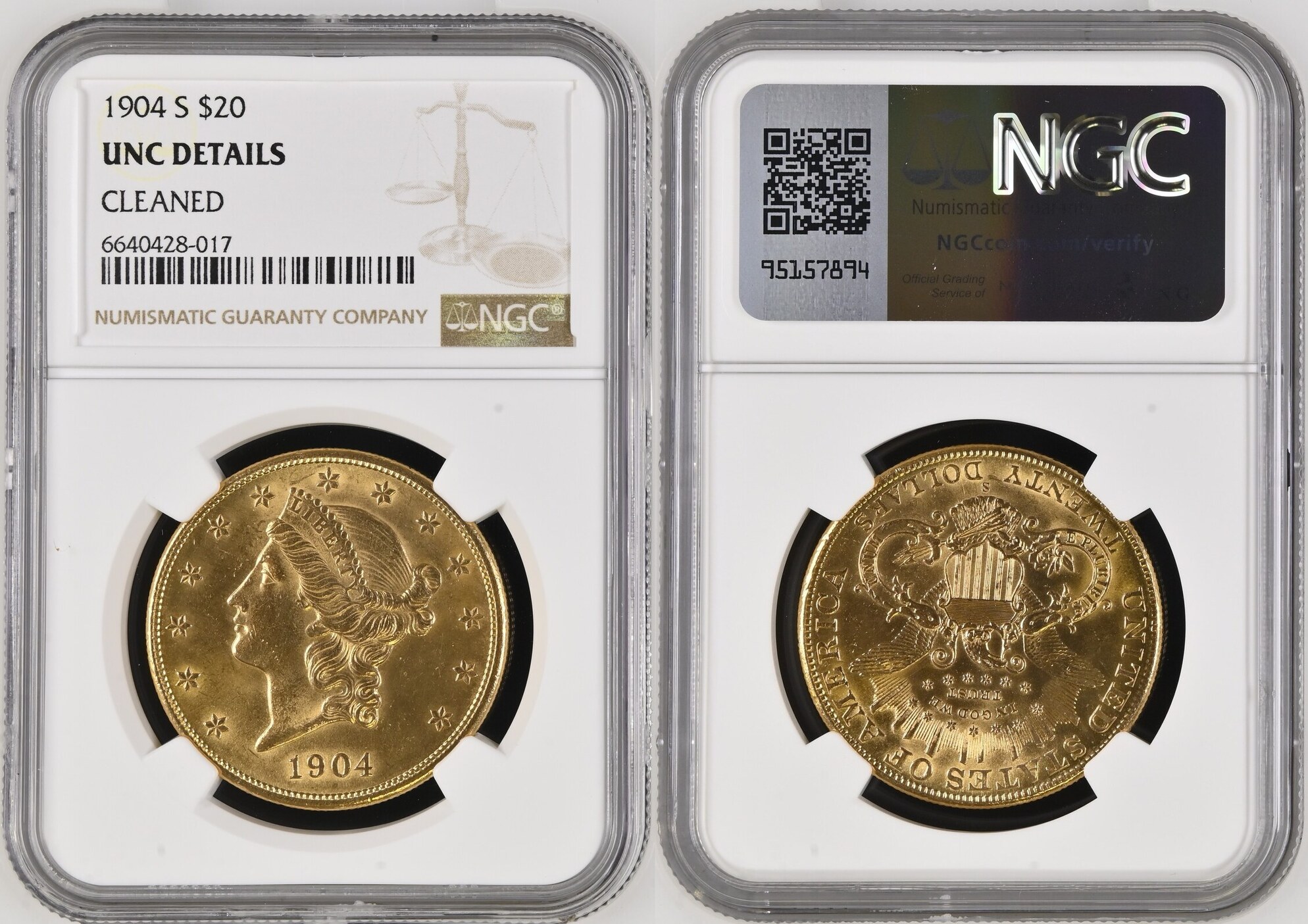 USA $20 DOUBLE EAGLE 1904 S NGC UNC Details | MA-Shops
