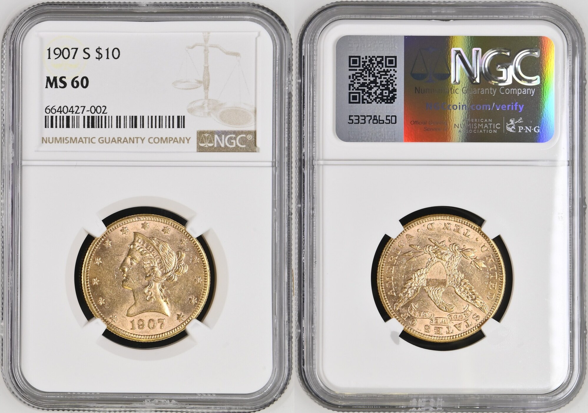 USA $10 EAGLE 1907 NGC MS 60 | MA-Shops