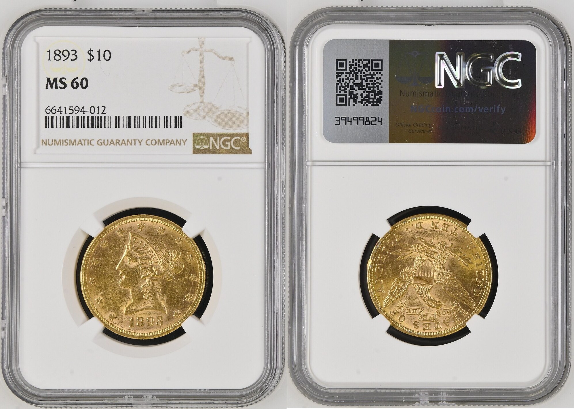 USA $10 EAGLE 1893 NGC MS 60 | MA-Shops