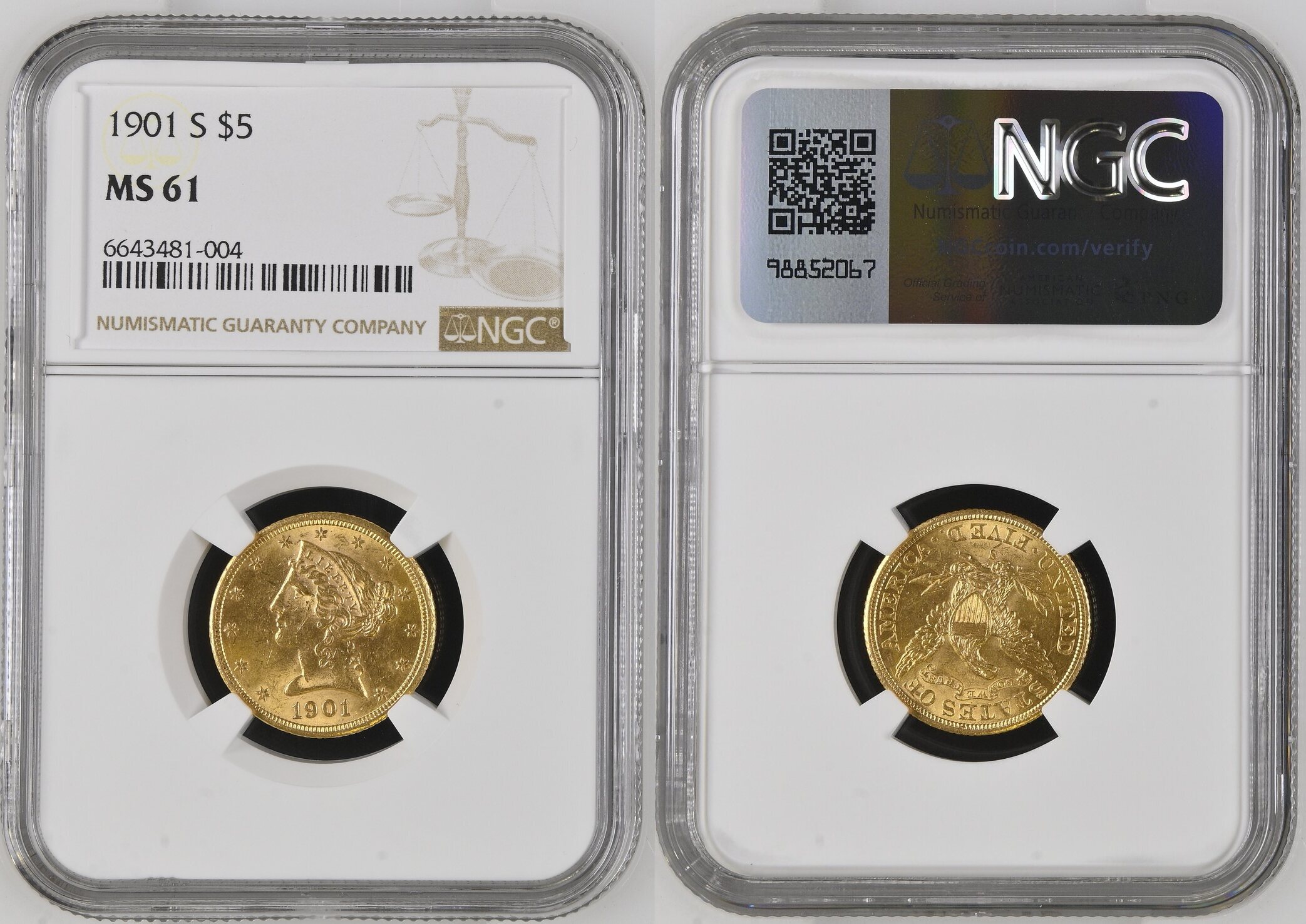 USA $5 HALF EAGLE 1901 NGC MS 61 | MA-Shops