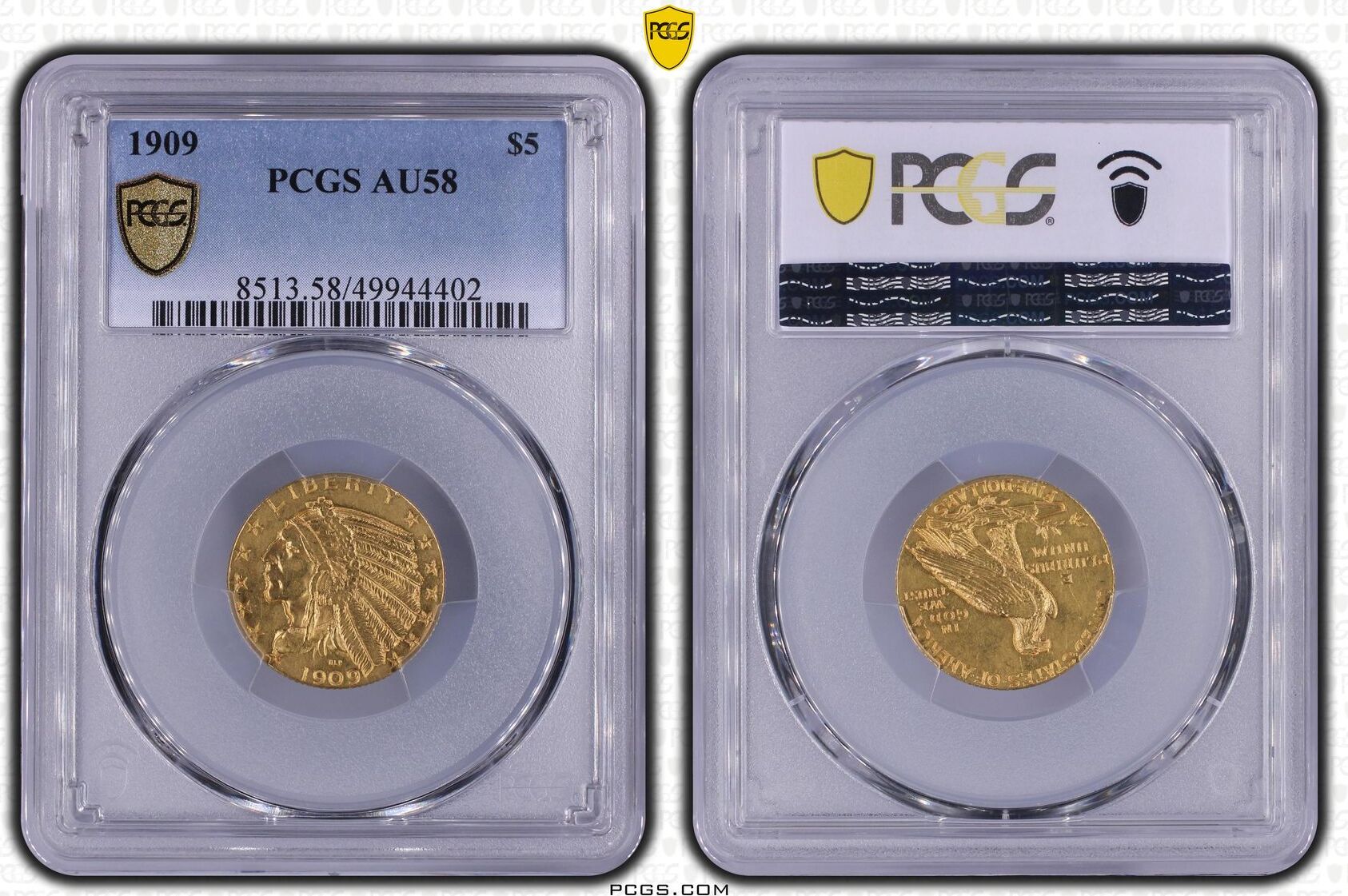 The United States of America 1909 $5 AU58 | MA-Shops