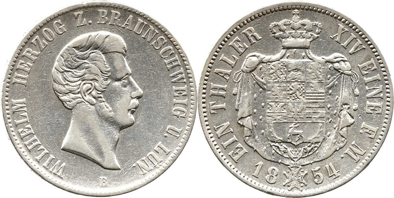 Braunschweig 1 Thaler 1854 Wilhelm VIII., 1830 - 1884, Eine feine Mark ...