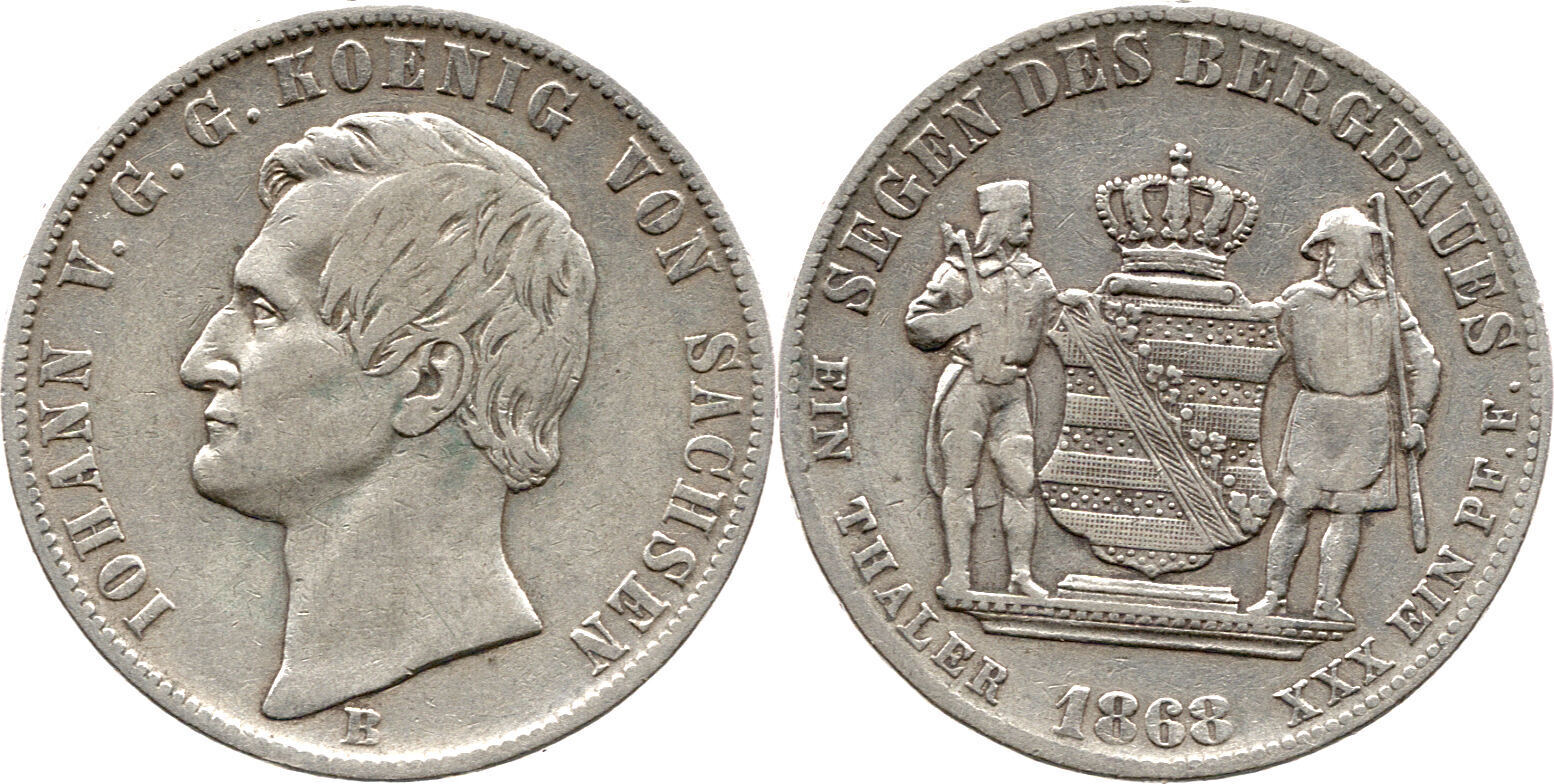 1 Ausbeutethaler 1868 B Johann I, 1854 - 1873, König von Sachsen ...