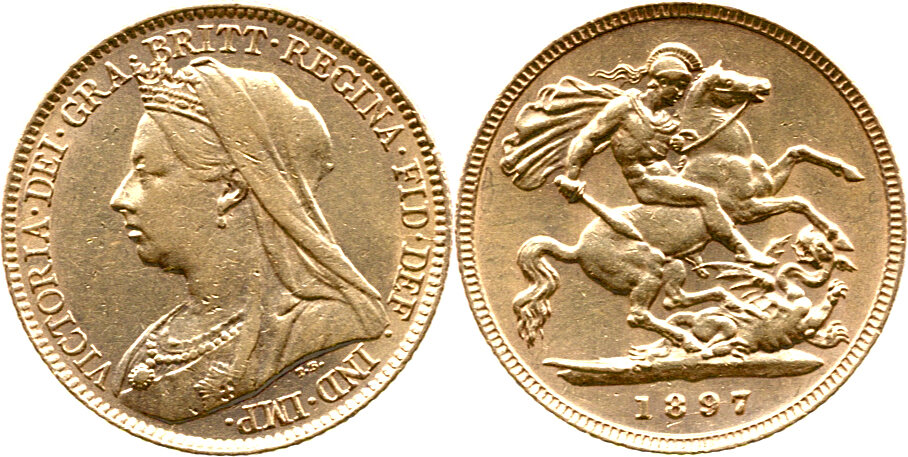 Großbritannien 1/2 Sovereign 1897 Königin Victoria, D: G: BRITT:REG: F ...
