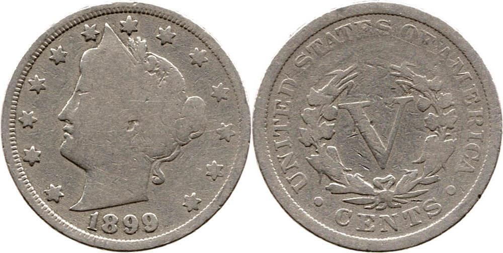 USA 5 cent 1899 United States Mint of Philadelphia, Liberty Nickel, mit ...
