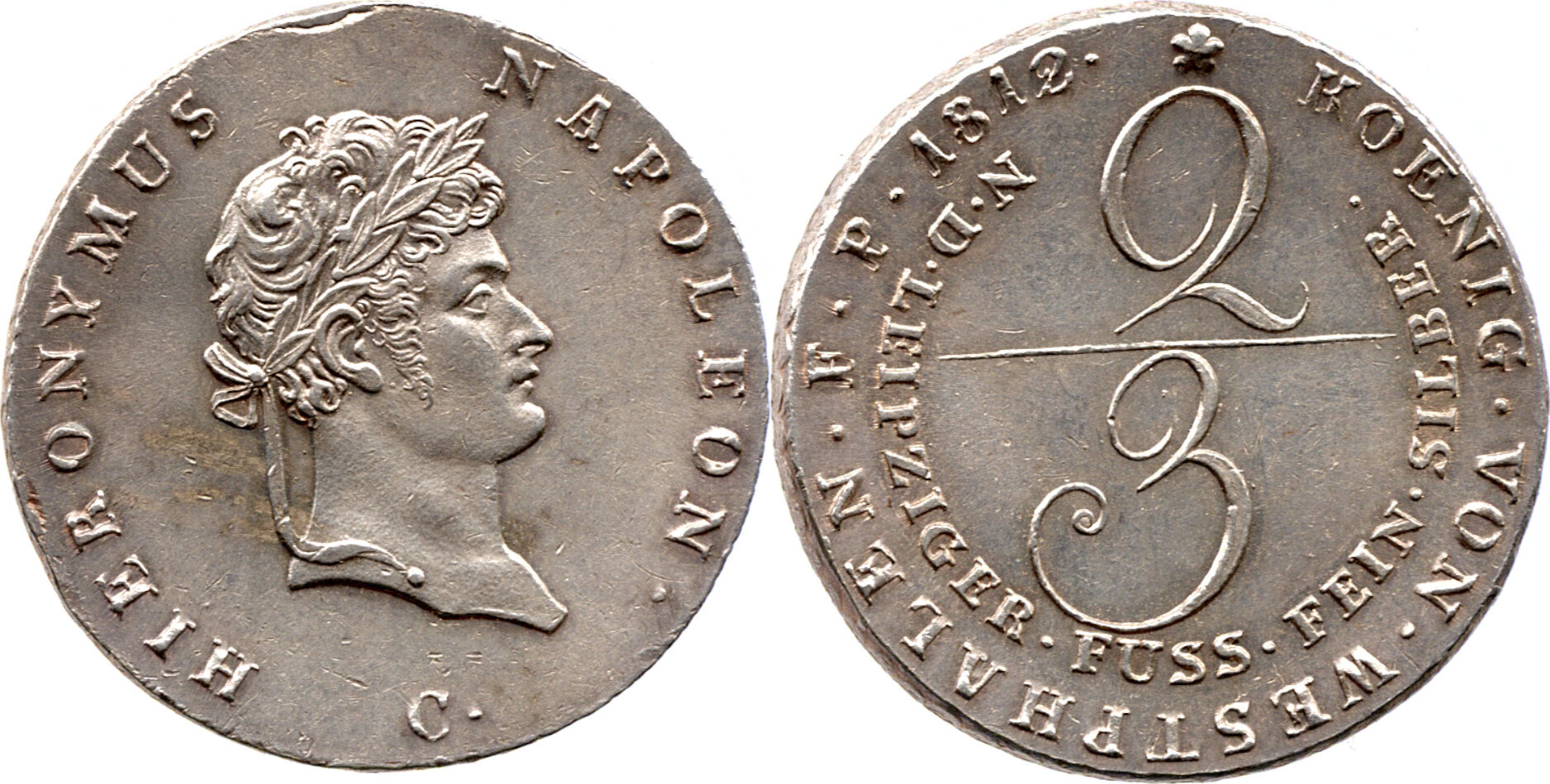 Königreich Westphalen ⅔ Thaler 1812 1811 - 1813, Jérôme Bonaparte ...