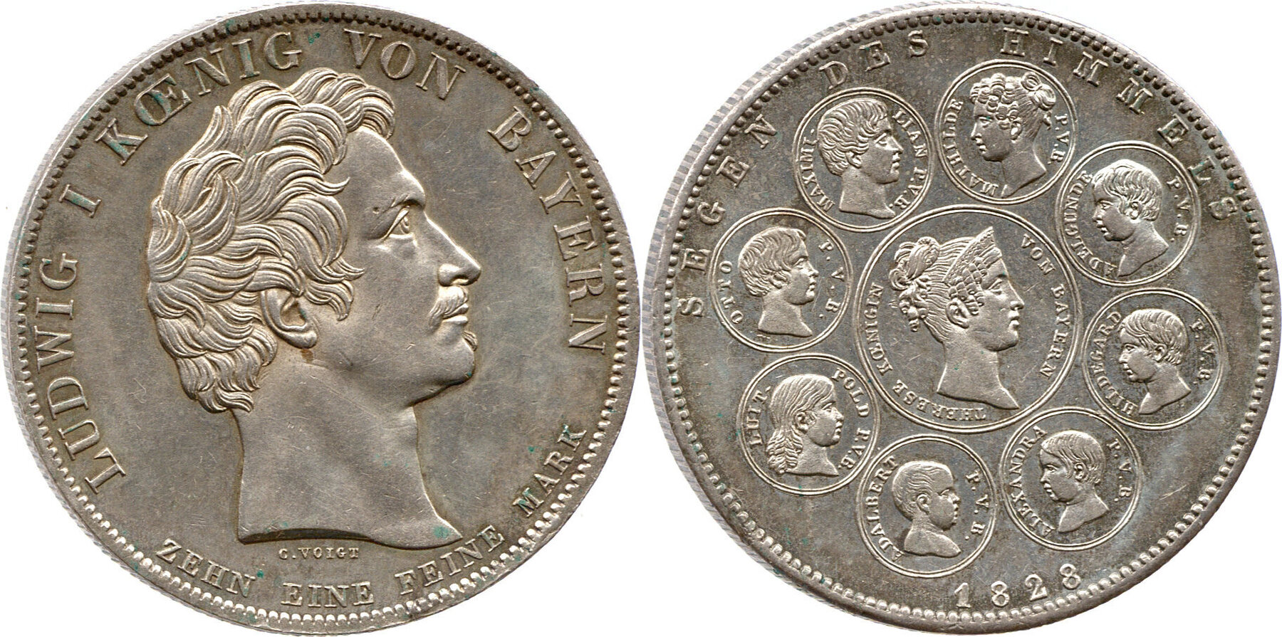 Bayern 1 Taler 1828 Segen des Himmels, Geschichtstaler, Ludwig I. vz ...