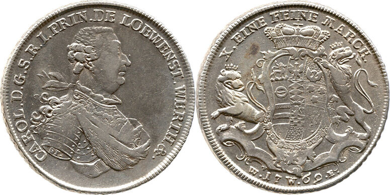 Löwenstein-Wertheim-Rochefort 1 Thaler 1769 X Eine Feine Marck, Karl ...