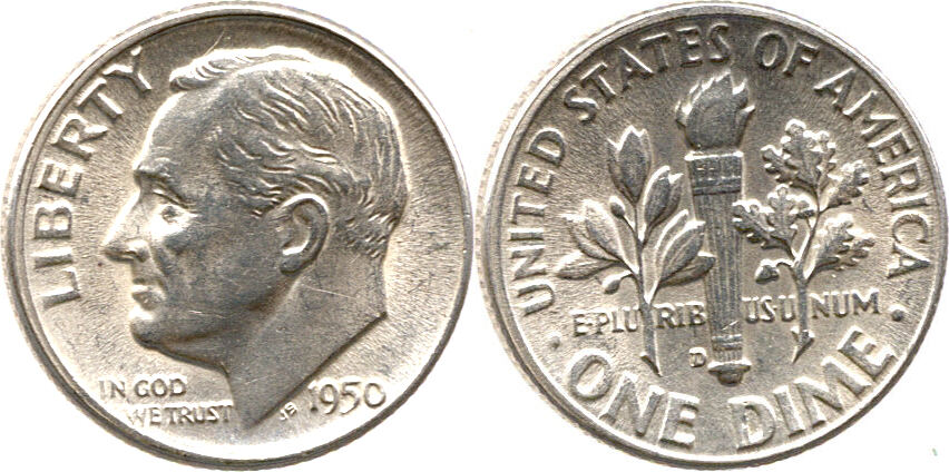 USA 1 Dime 1950 D Roosevelt Dime, United States Mint, Denver VZ | MA-Shops