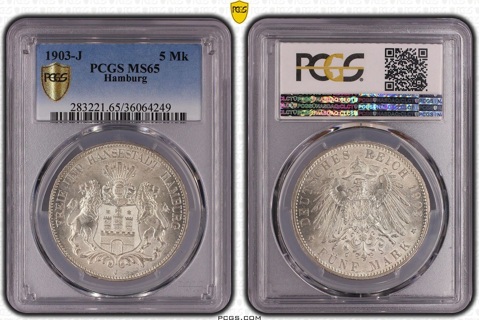 Hamburg 5 Mark 1903 J PCGS MS65. Stempelglanz | MA-Shops
