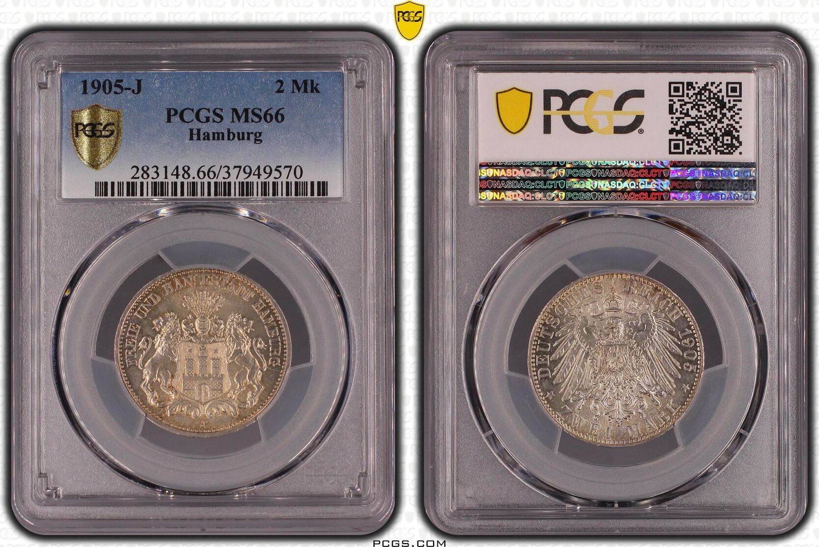 Hamburg 2 Mark 1905 J PCGS MS66. Feiner Stempelglanz | MA-Shops